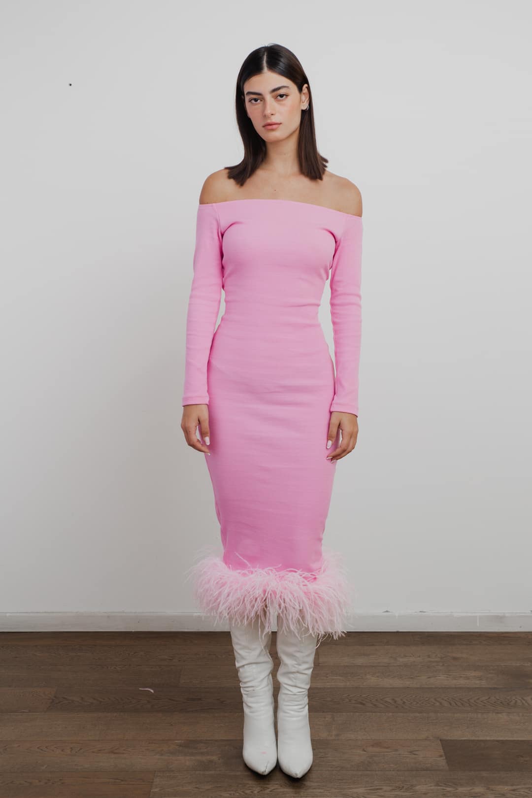 diva finish ribbed dress pink - Mishimono